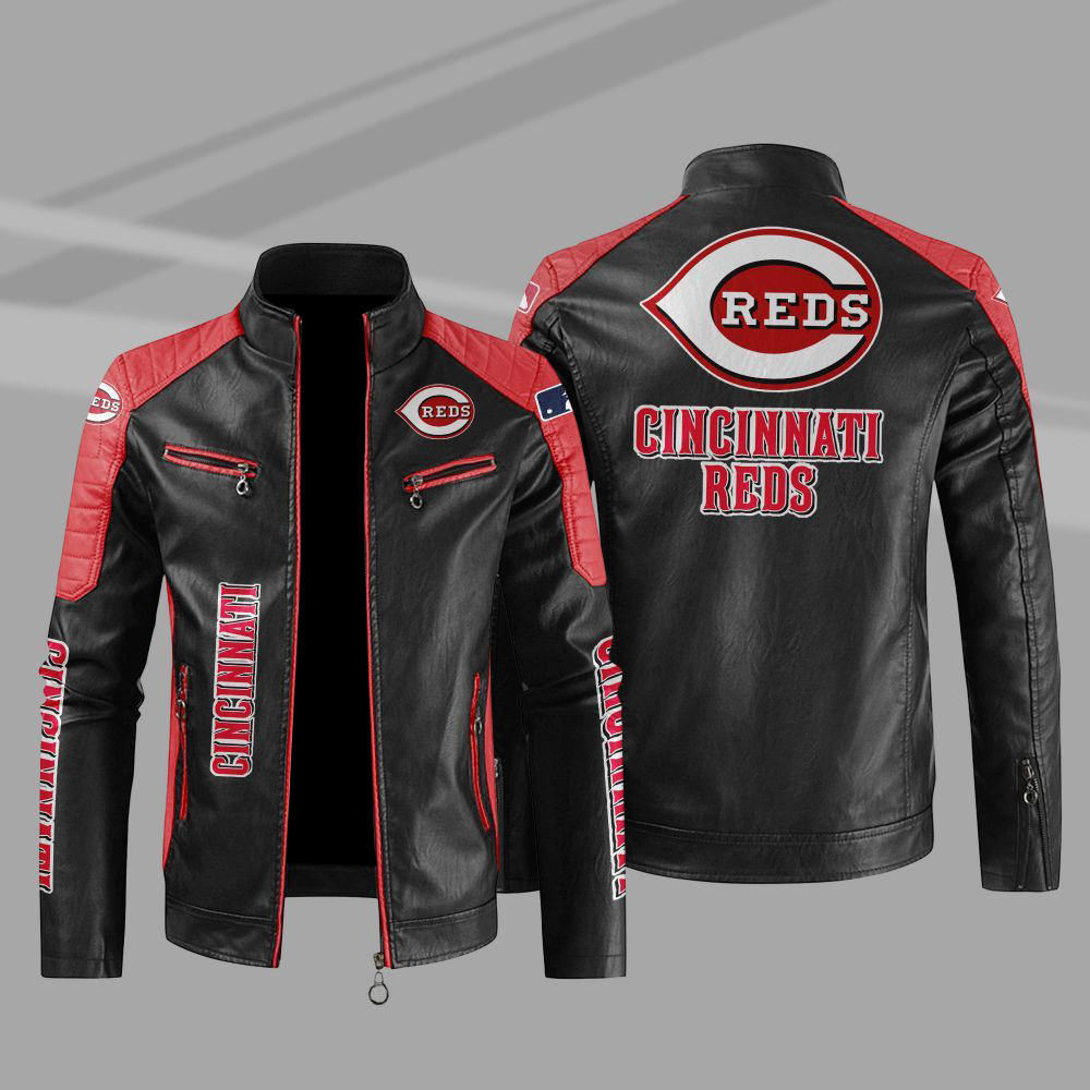 Cincinnati Reds Block Red Black MLB Leather Jacket - Maker of Jacket