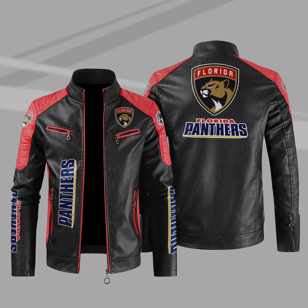 Florida Panthers Block Red Black Leather Jacket - Maker of Jacket