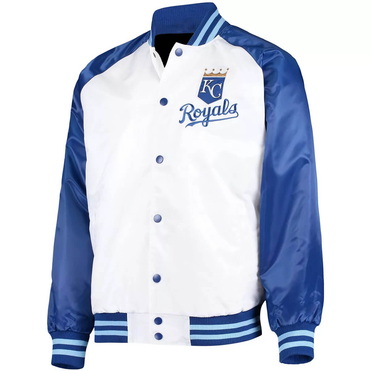Kansas City Royals White And Blue Satin Jacket - Maker of Jacket