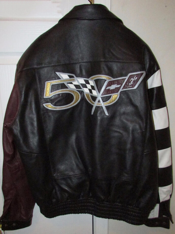 Chevy Corvette 50th Anniversary Black Leather Jacket - Maker of Jacket