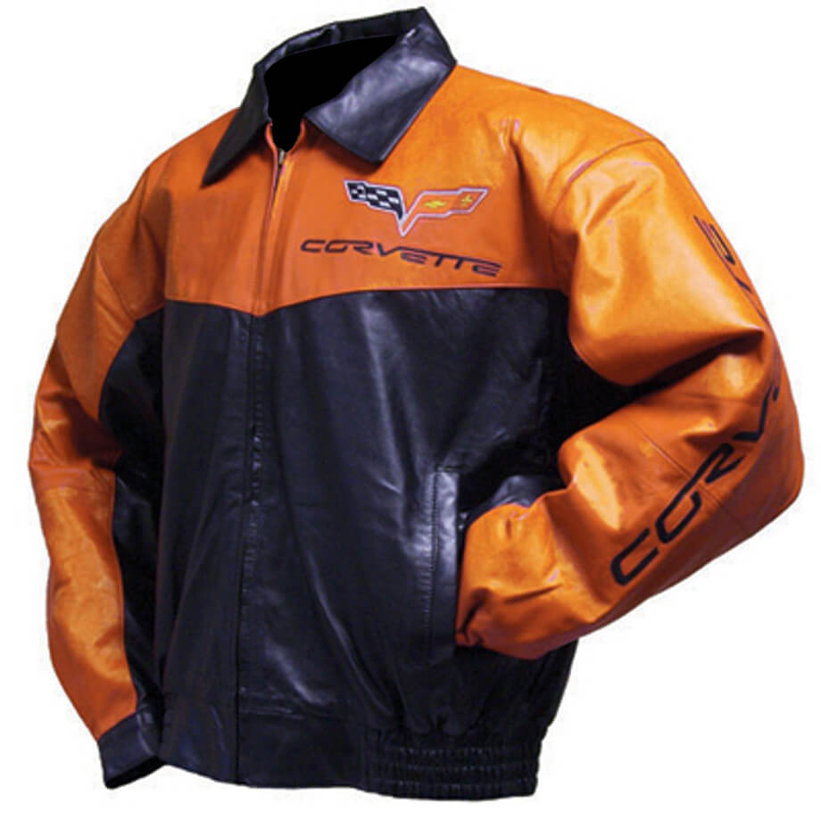 Corvette C6 Orange Black Racing Leather Jacket - Maker of Jacket