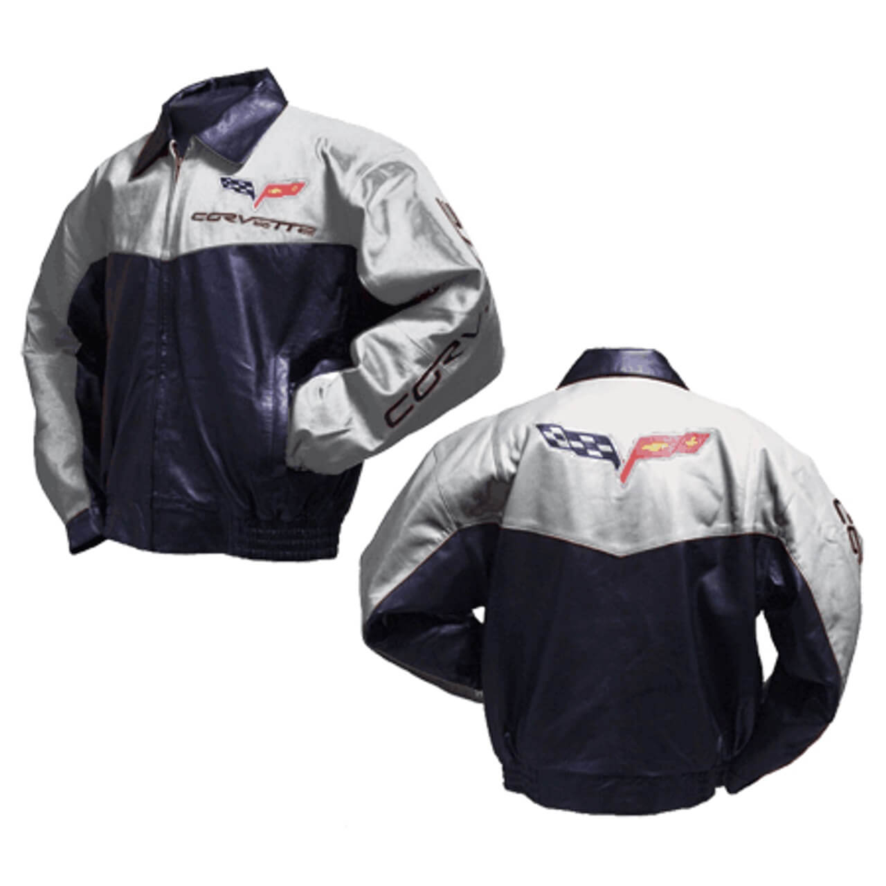 Corvette C6 Silver Black Racing Leather Jacket - Maker of Jacket