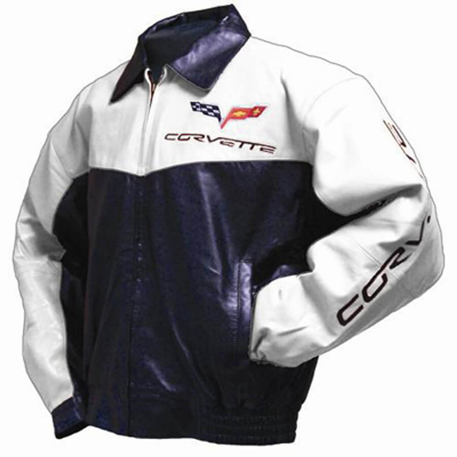 Corvette C6 White Black Racing Leather Jacket - Maker of Jacket