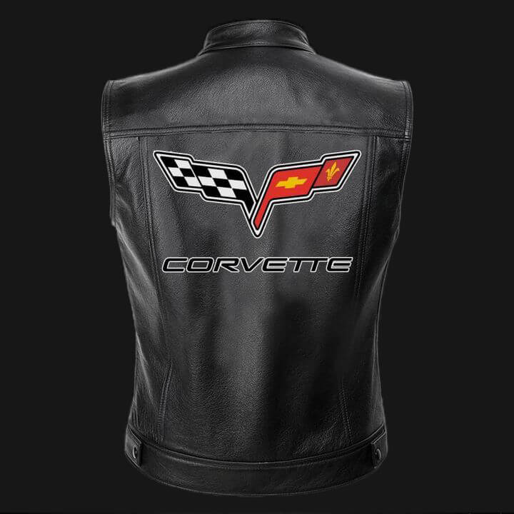 Corvette Motor Car Black Leather Vest - Maker of Jacket