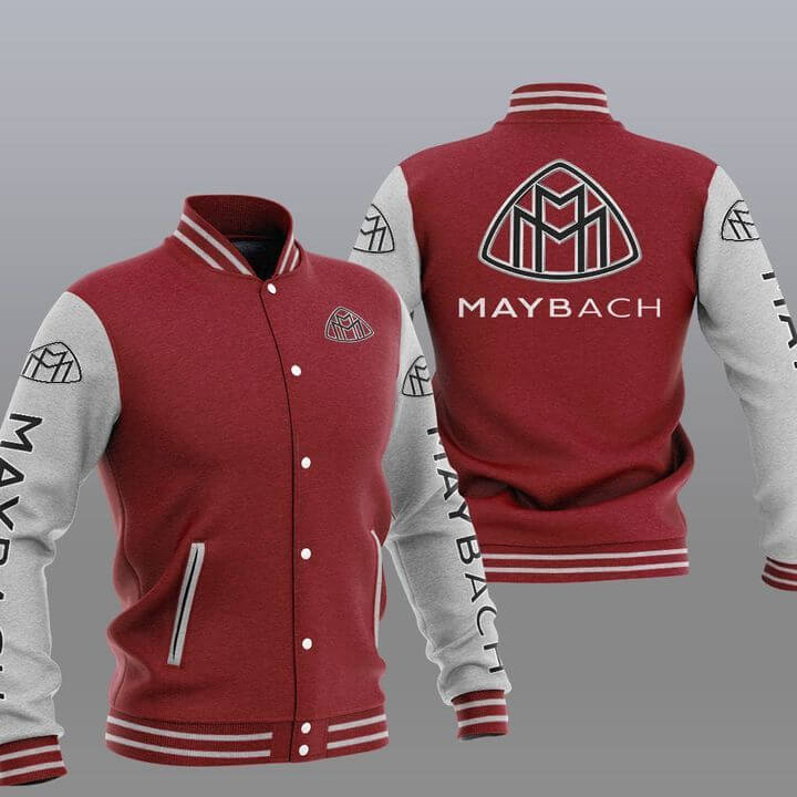 Red Gray Maybach Baseball Varsity Jacket - Maker of Jacket