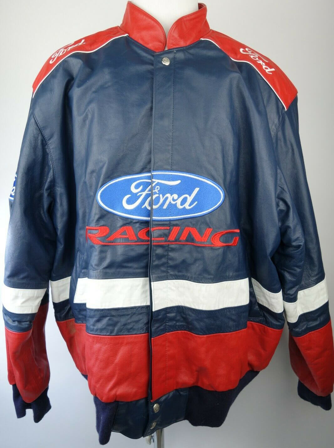 Vintage Ford Racing Tricolor Leather Jacket - Maker of Jacket