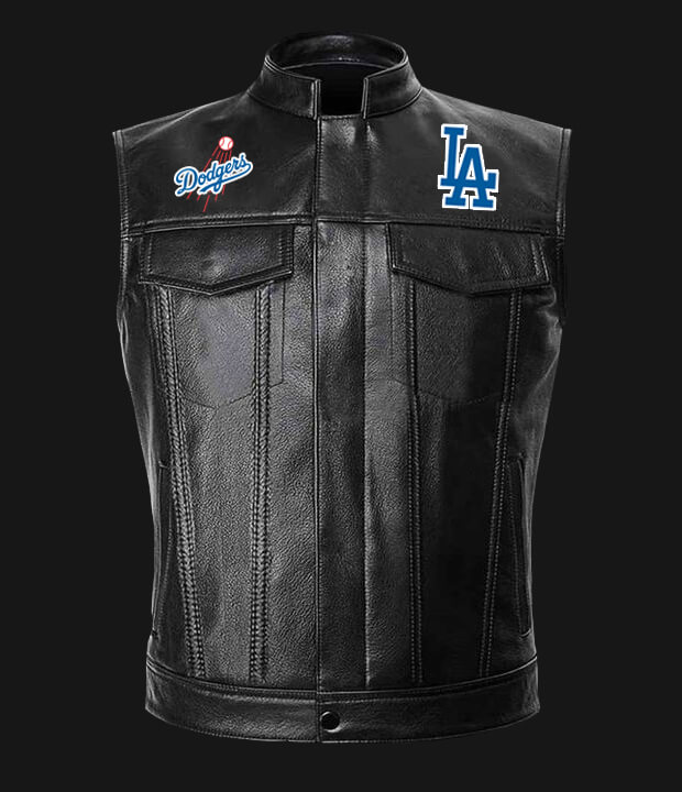 MLB Team Black Los Angeles Dodgers Leather Vest - Maker of Jacket