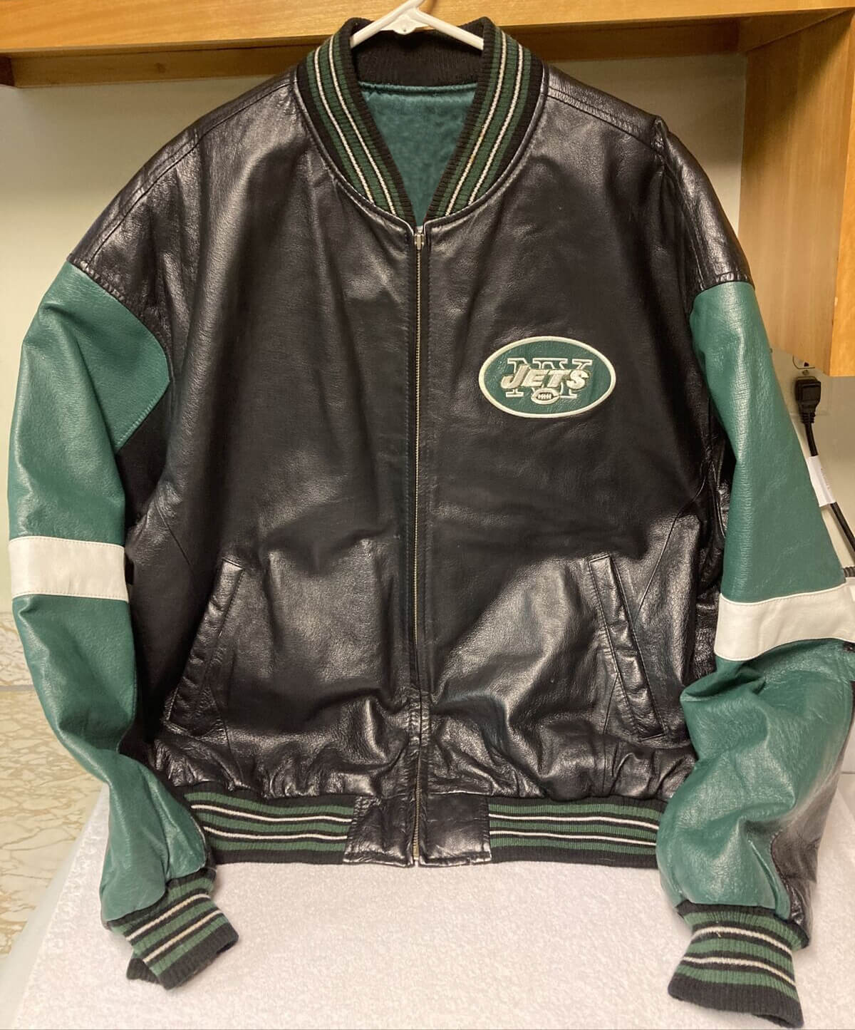 G-III New York Jets Black Leather Bomber Jacket - Maker of Jacket