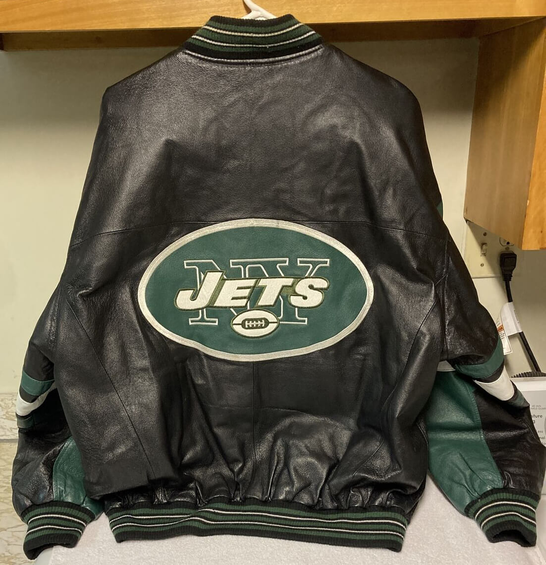 G-III New York Jets Black Leather Bomber Jacket - Maker of Jacket