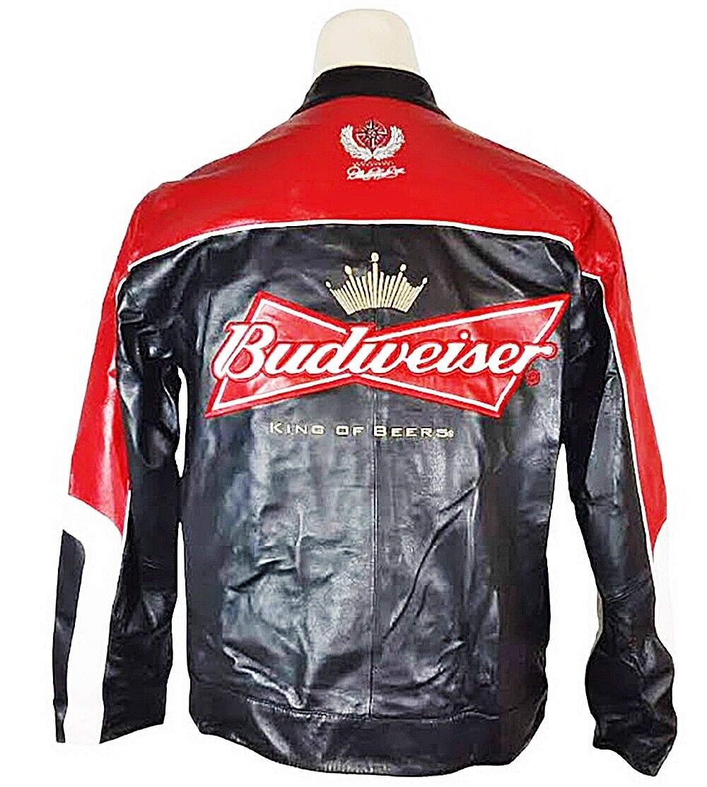 Red Black Budweiser Dale Earnhardt Jr Leather Jacket - Maker of Jacket