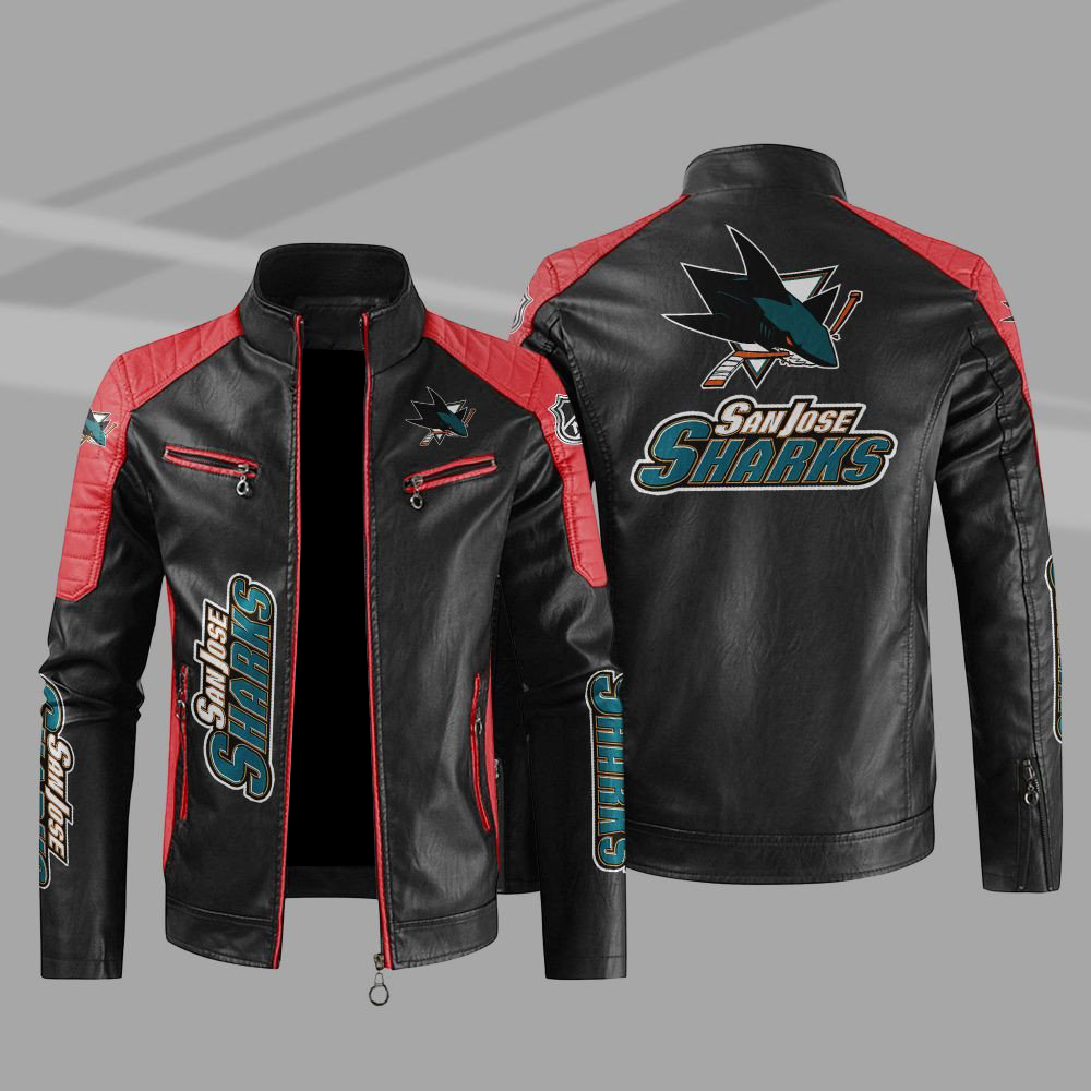 San Jose Sharks Block Red Black NHL Leather Jacket - Maker of Jacket