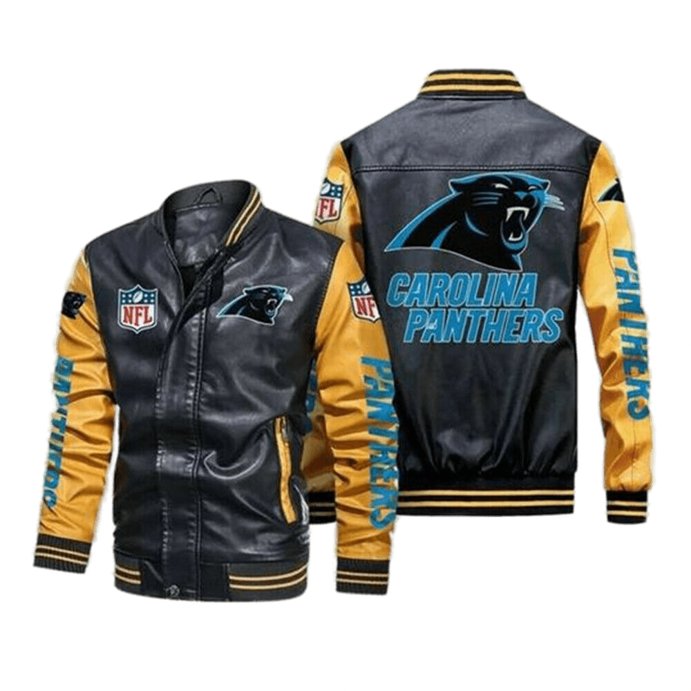 Carolina Panthers Black Yellow Bomber Leather Jacket - Maker of Jacket