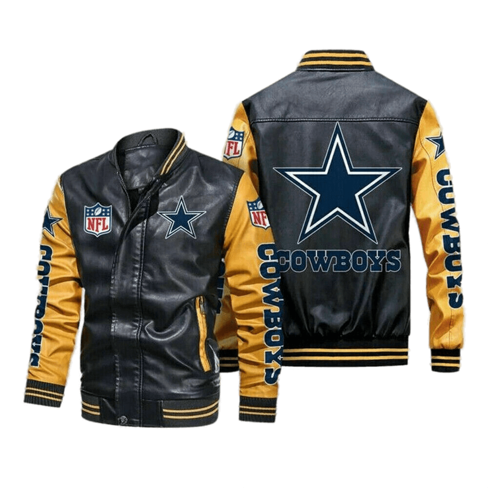 Dallas Cowboys Black Yellow Bomber Leather Jacket - Maker of Jacket
