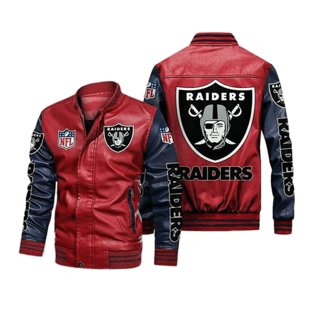 Las Vegas Raiders Red Navy Bomber Leather Jacket - Maker of Jacket