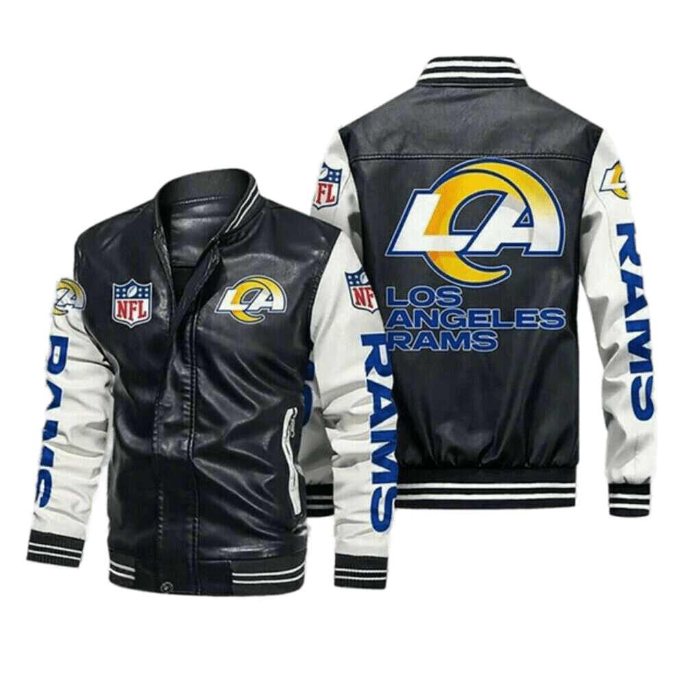 Los Angeles Rams Black White Bomber Leather Jacket - Maker of Jacket