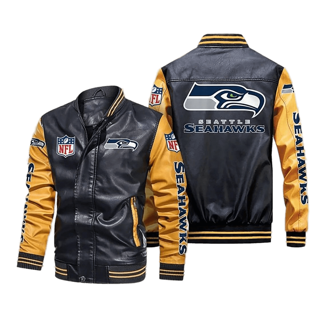 Seattle Seahawks Black Yellow Bomber Leather Jacket - Maker of Jacket