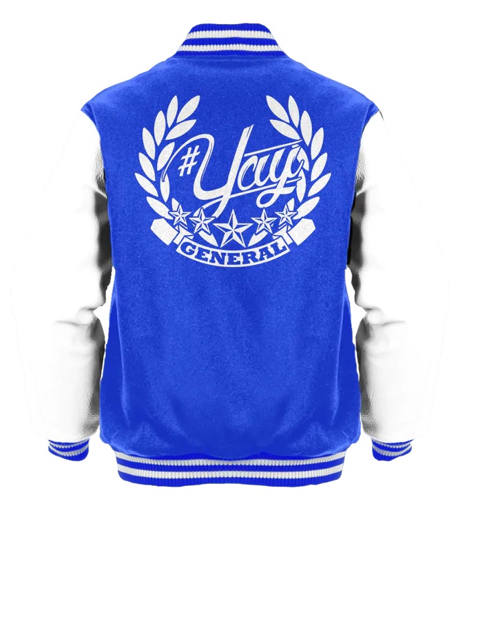 General Yay Blue White Monogram Varsity Jacket - Maker of Jacket