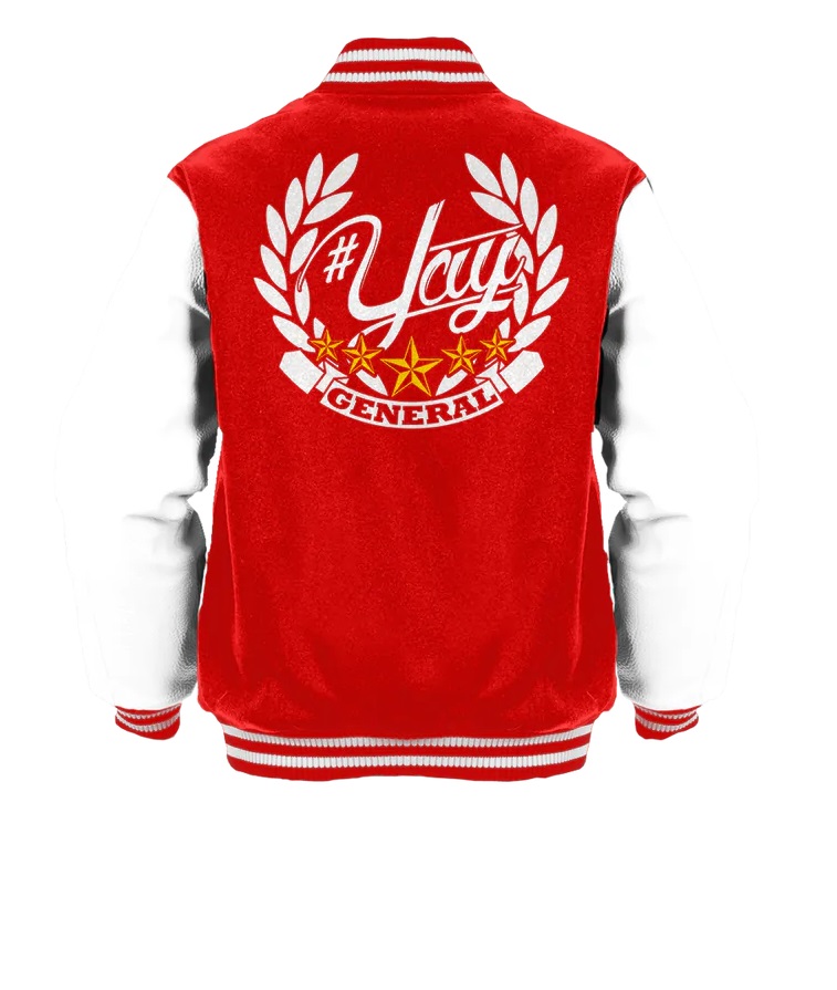 Red White General Yay Monogram Varsity Jacket - Maker of Jacket