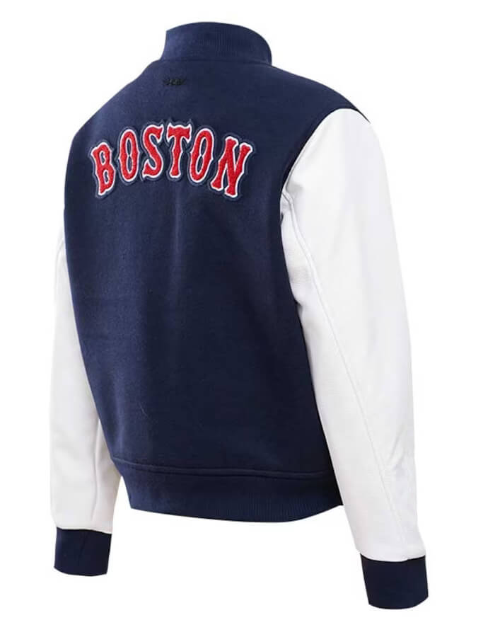 MLB Boston Red Sox Navy And White Varsity Jacket - Maker of Jacket