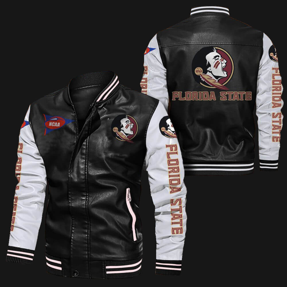 Black White Florida State Seminoles Leather Jacket - Maker of Jacket