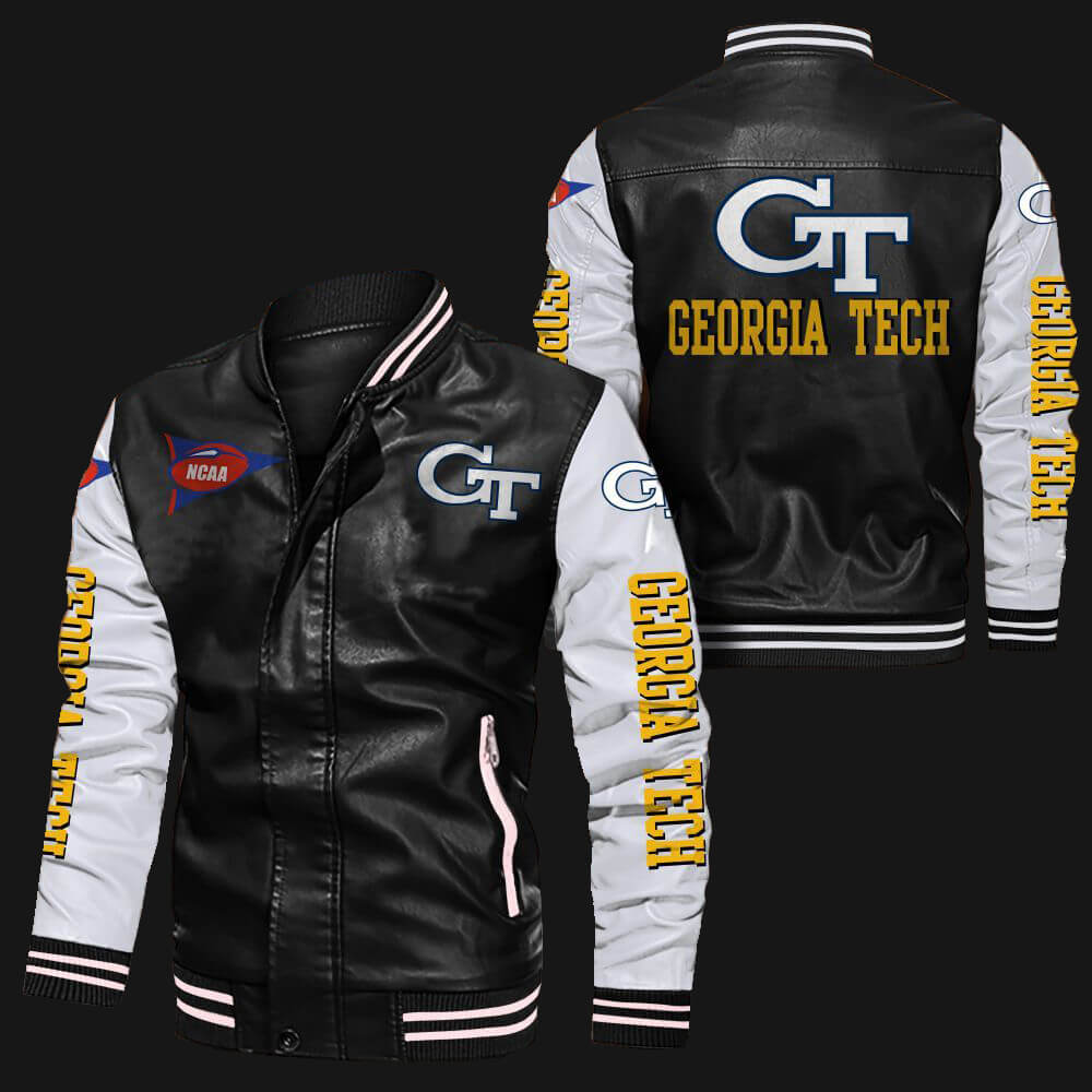 Black White Georgia Tech Leather Jacket - Maker of Jacket