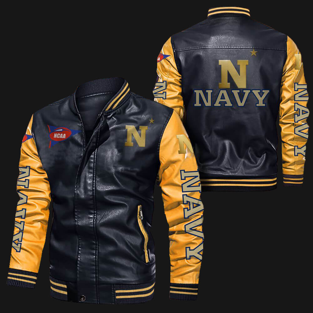 Black Yellow Navy Midshipmen Leather Jacket - Maker of Jacket
