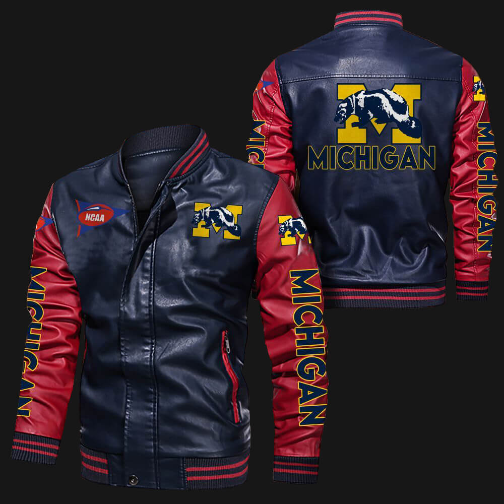 Blue Red Michigan Wolverines Leather Jacket - Maker of Jacket