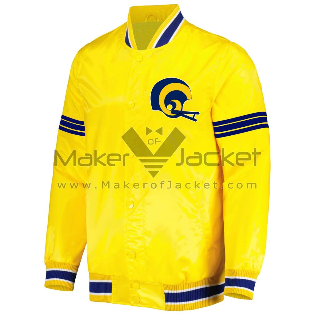 LA Rams Old Helmet Logo Yellow Satin Jacket - Maker of Jacket