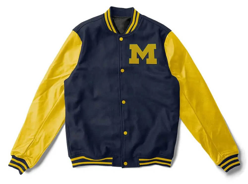 NCAA Michigan Wolverines Navy Blue And Yellow Varsity Jacket - Maker of ...