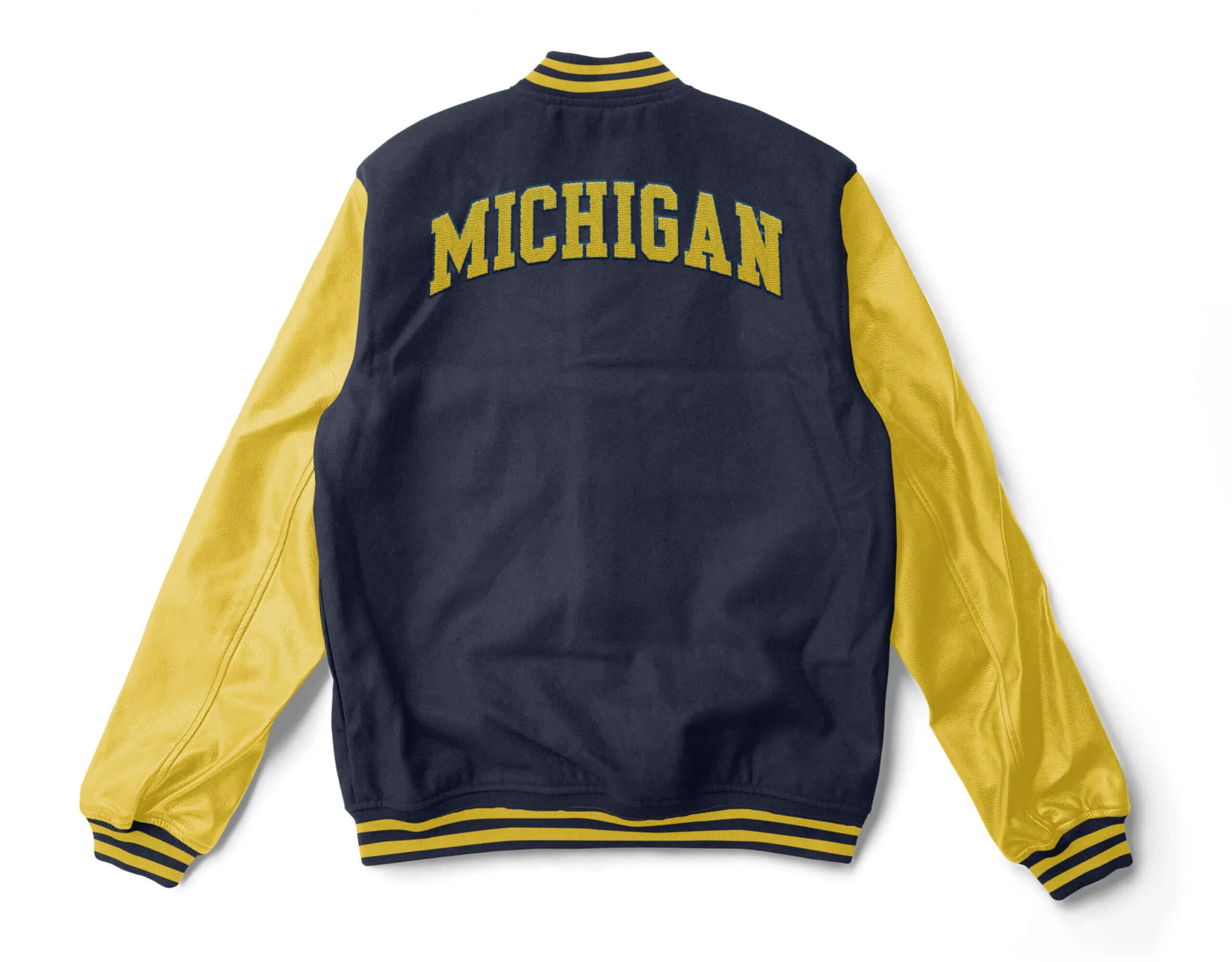 NCAA Michigan Wolverines Navy Blue And Yellow Varsity Jacket - Maker of ...