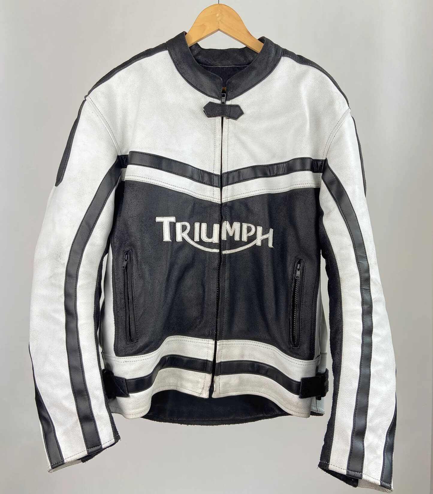 Triumph Motorcycle Racing Black And White Leather Jacket - Maker of Jacket