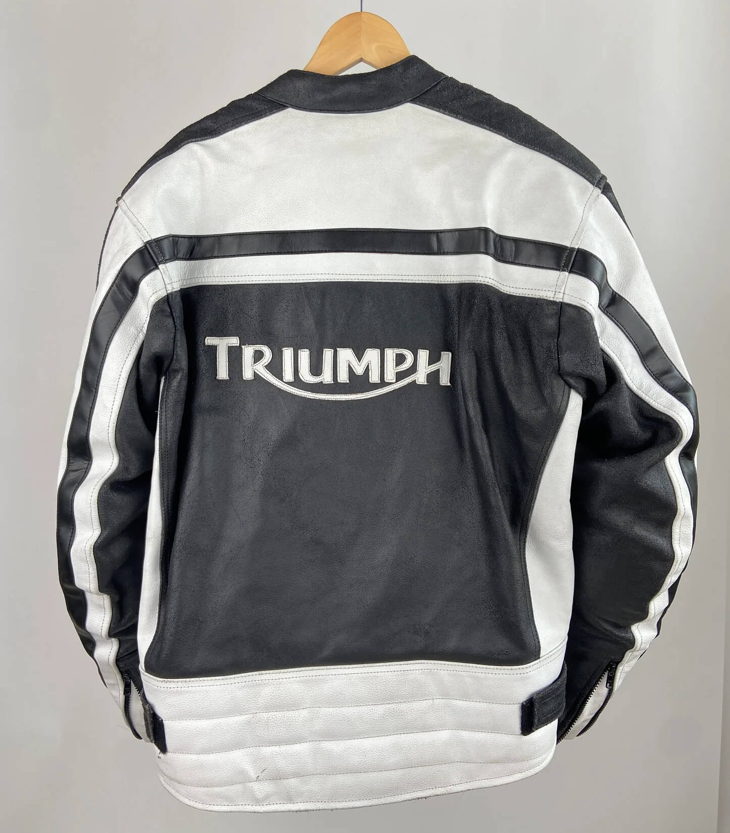 Triumph Motorcycle Racing Black And White Leather Jacket - Maker of Jacket