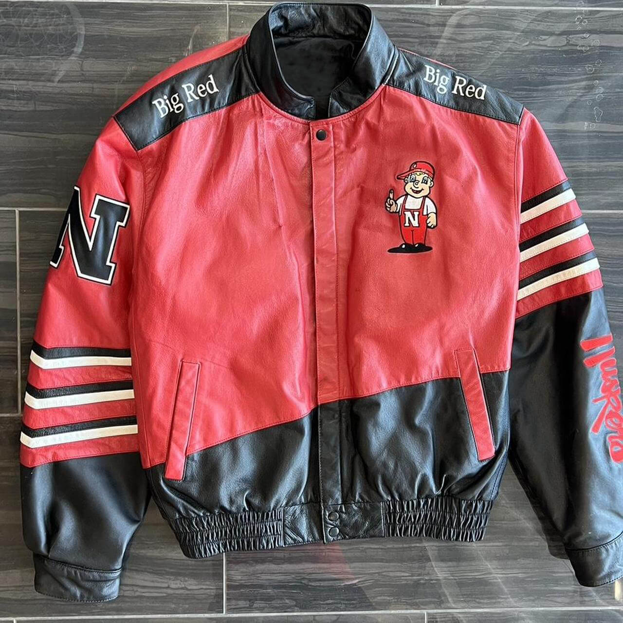Vintage Nebraska Cornhuskers Big Red Leather Jacket - Maker of Jacket