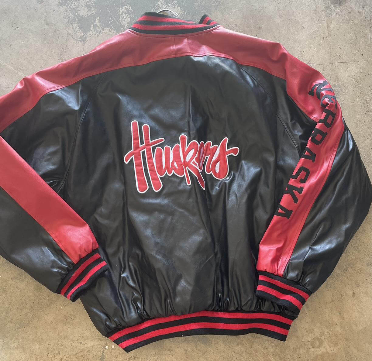 Vintage Nebraska Cornhuskers Black Red Leather Jacket - Maker of Jacket