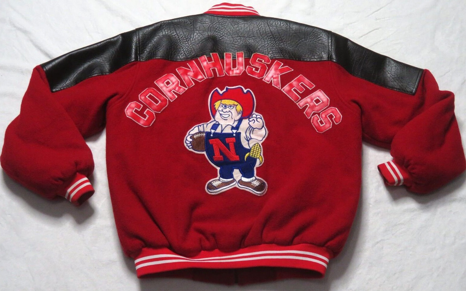 Vintage Nebraska Huskers Red And Black Varsity Jacket - Maker of Jacket