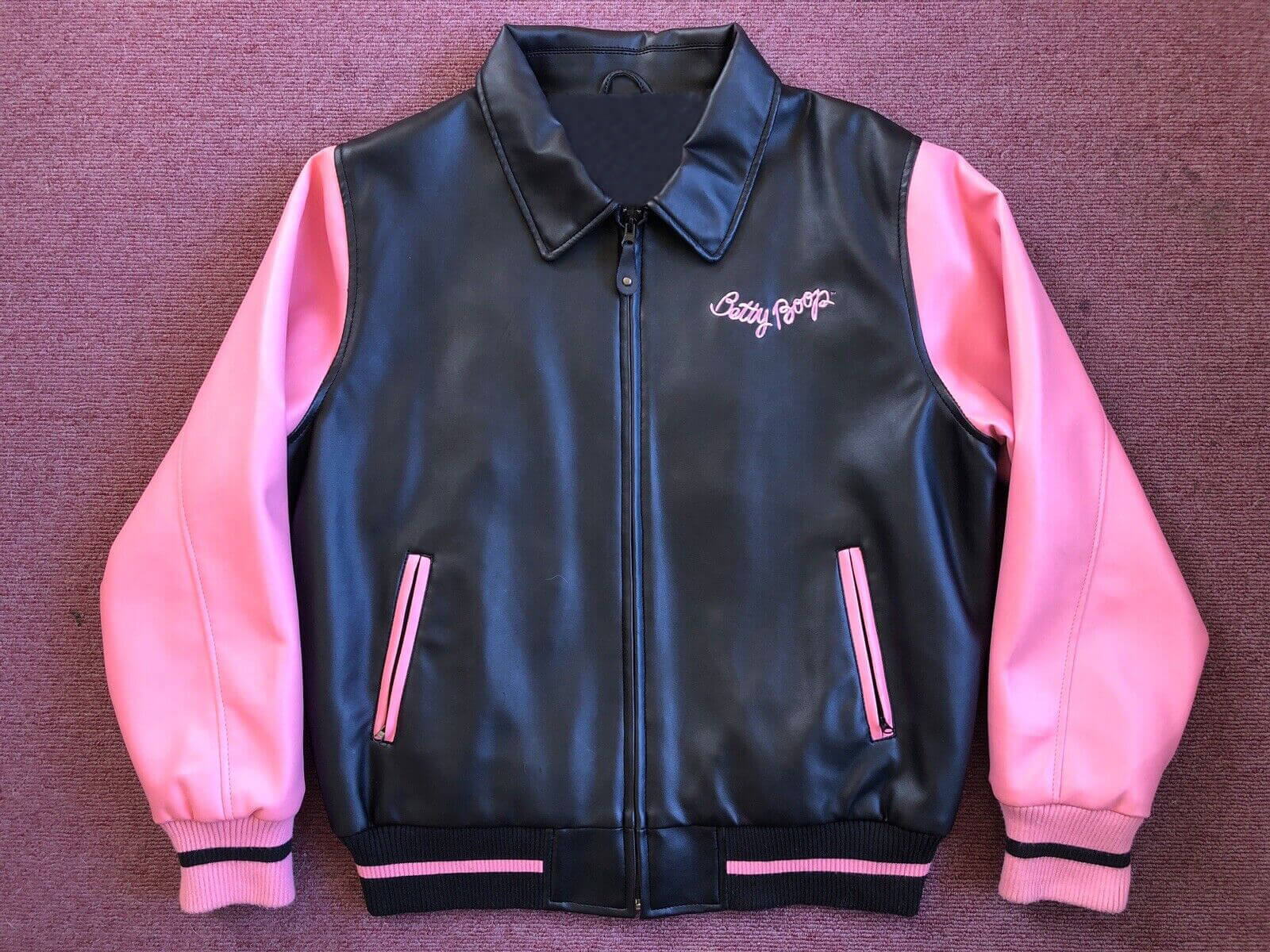 Betty Boop Black Pink Cartoon Leather Jacket - Maker of Jacket