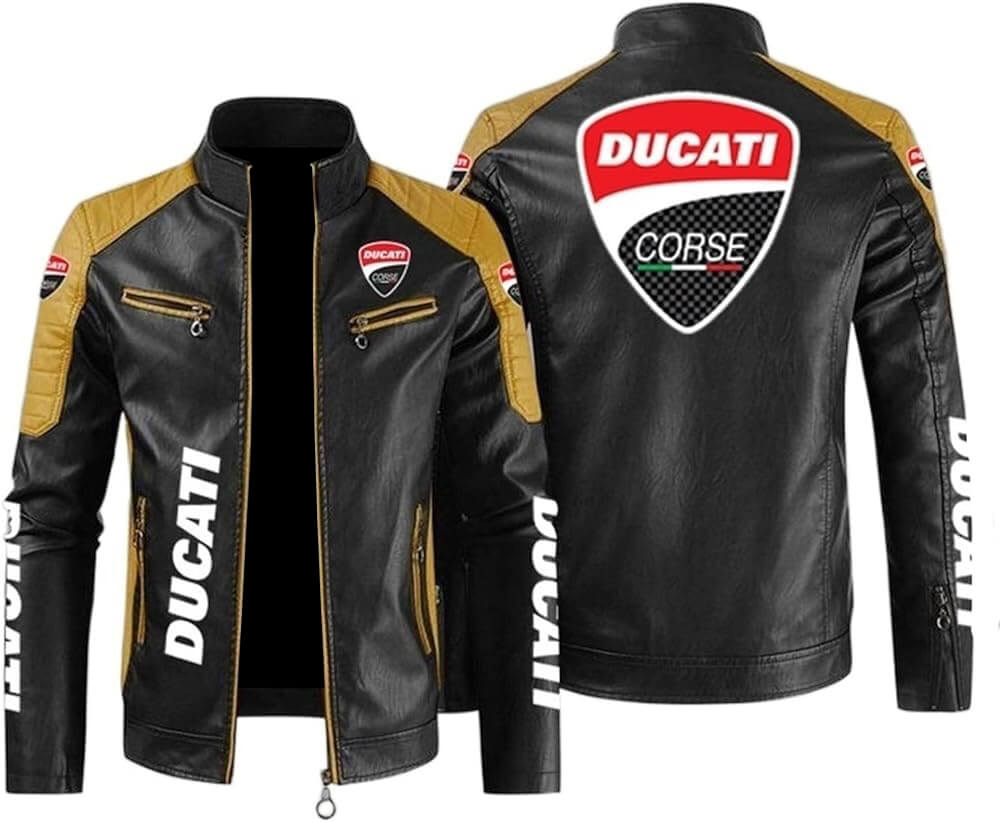 Black Yellow Ducati Corse Block Leather Jacket - Maker of Jacket