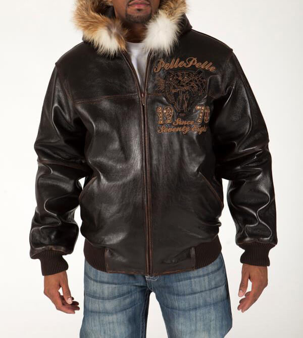 Pelle Pelle Brown Hooded Fur Power and Speed Leather Jacket - Maker of ...