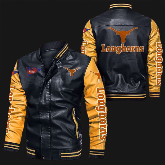 Texas Longhorns Black White Bomber Leather Jacket - Maker of Jacket