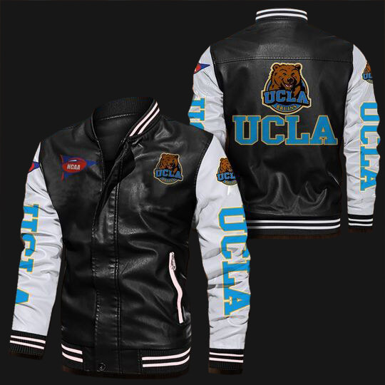 UCLA Bruins Black White Bomber Leather Jacket - Maker of Jacket