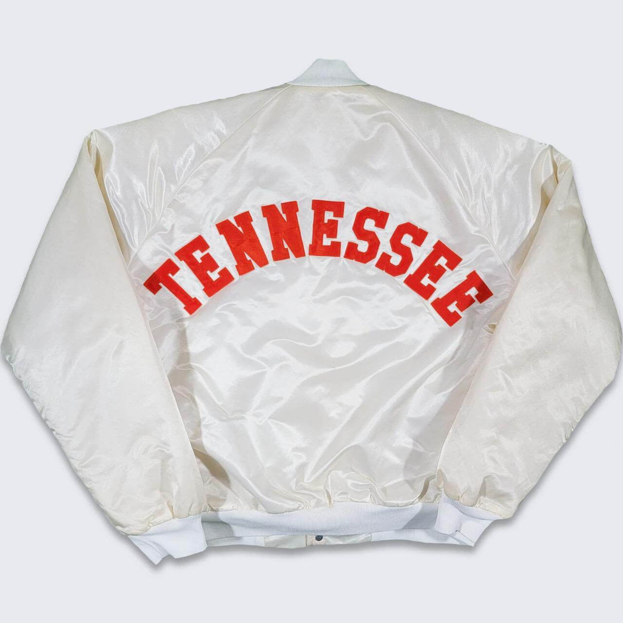 Vintage 80s Tennessee Volunteers White Satin Bomber Jacket - Maker of ...