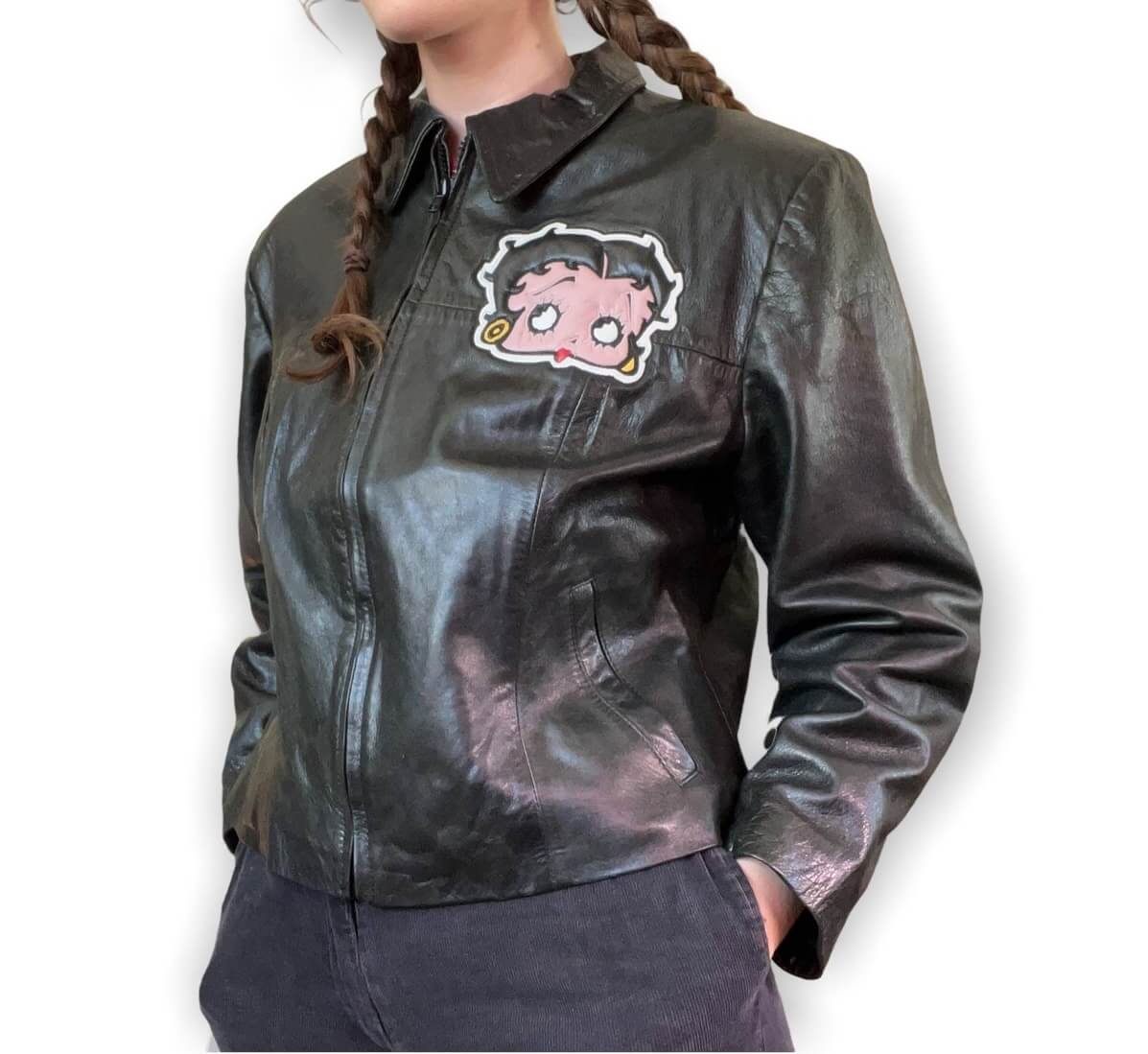Vintage Betty Boop and Pudgy Black Leather Jacket - Maker of Jacket