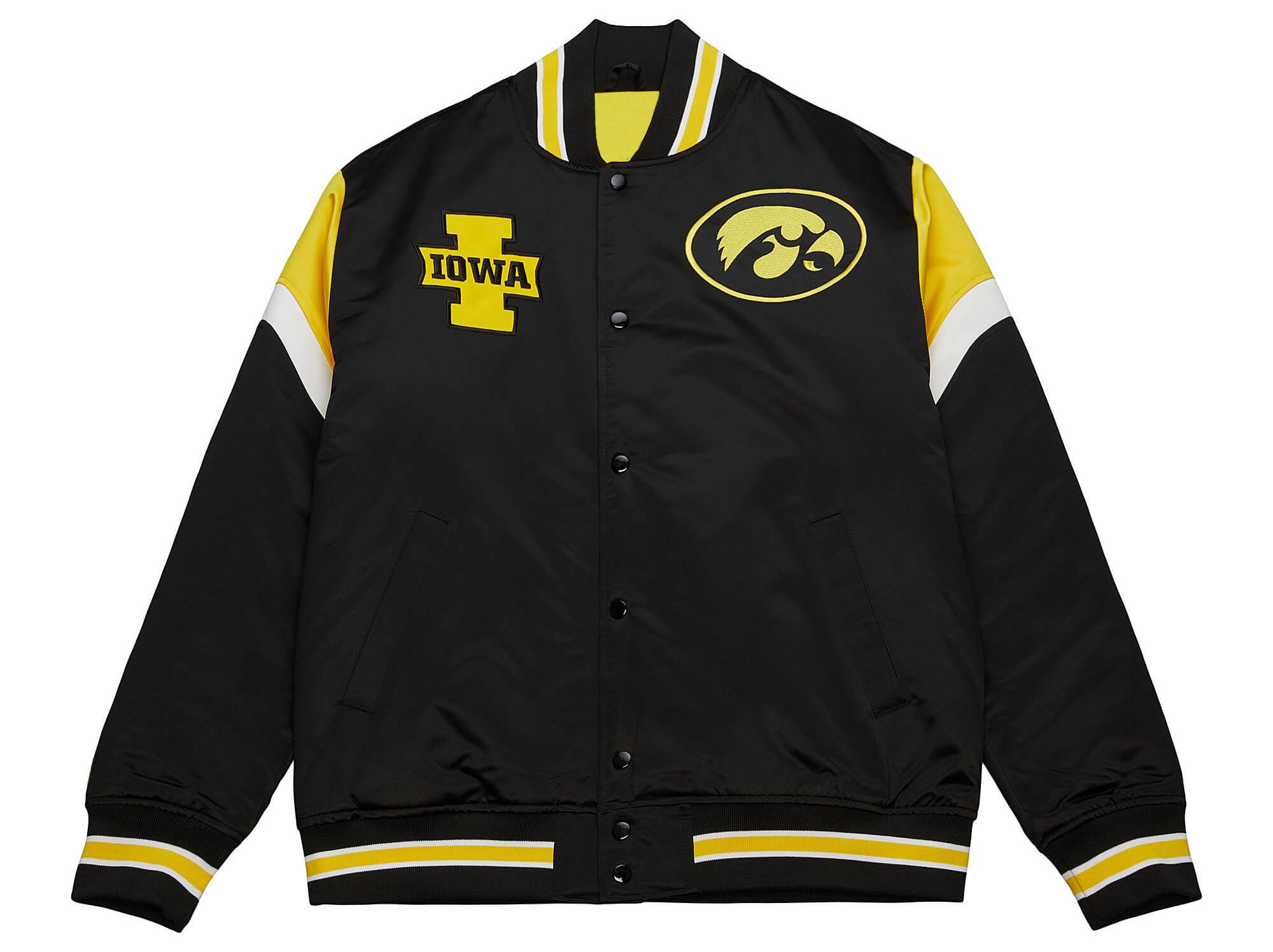 University Of Iowa Hawkeyes Tricolor Satin Jacket - Maker of Jacket