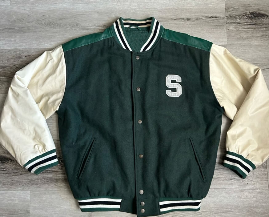 Vintage Green White Michigan State Varsity Jacket - Maker of Jacket