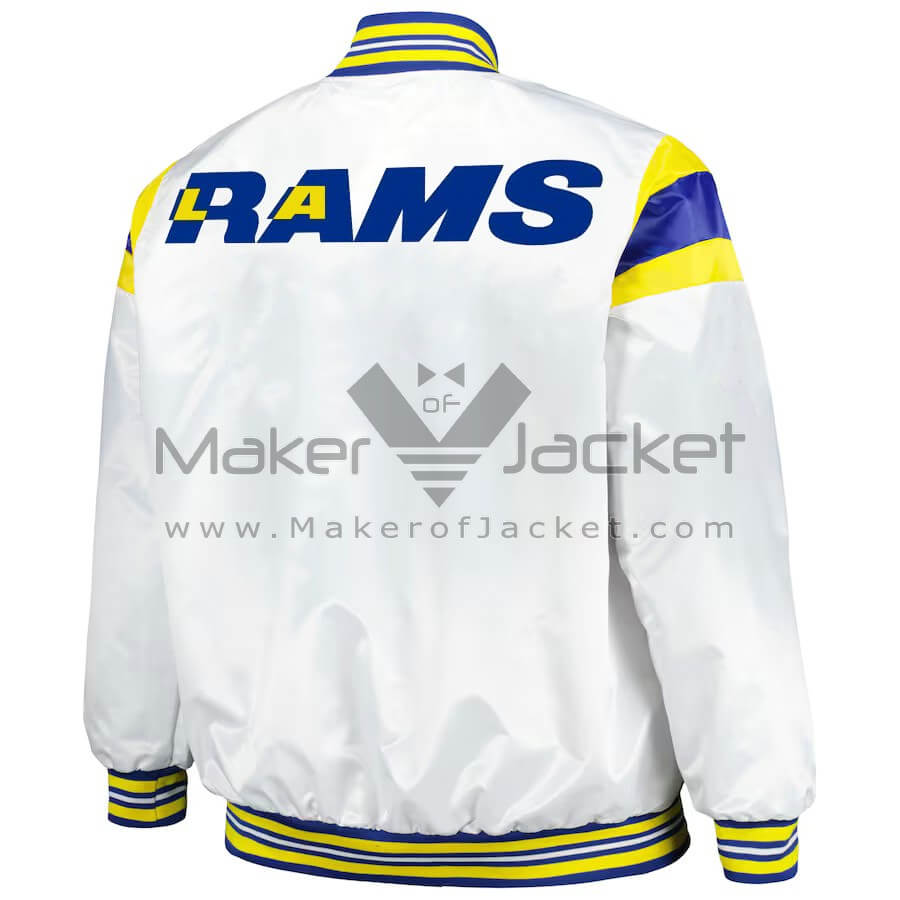 White Los Angeles Rams Full-Snap Satin Jacket - Maker of Jacket