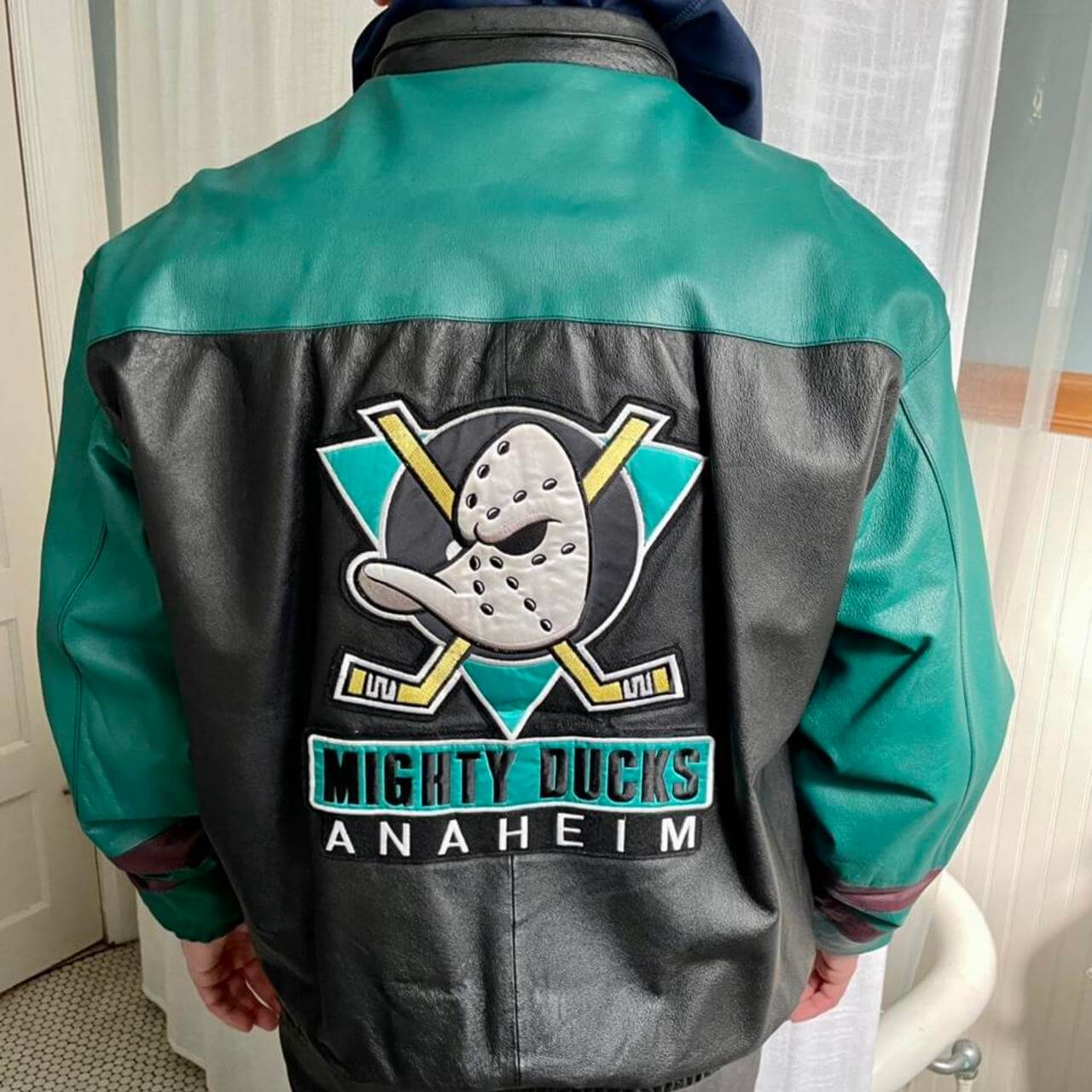 NHL Mighty Ducks Anaheim Black Leather Jacket - Maker of Jacket