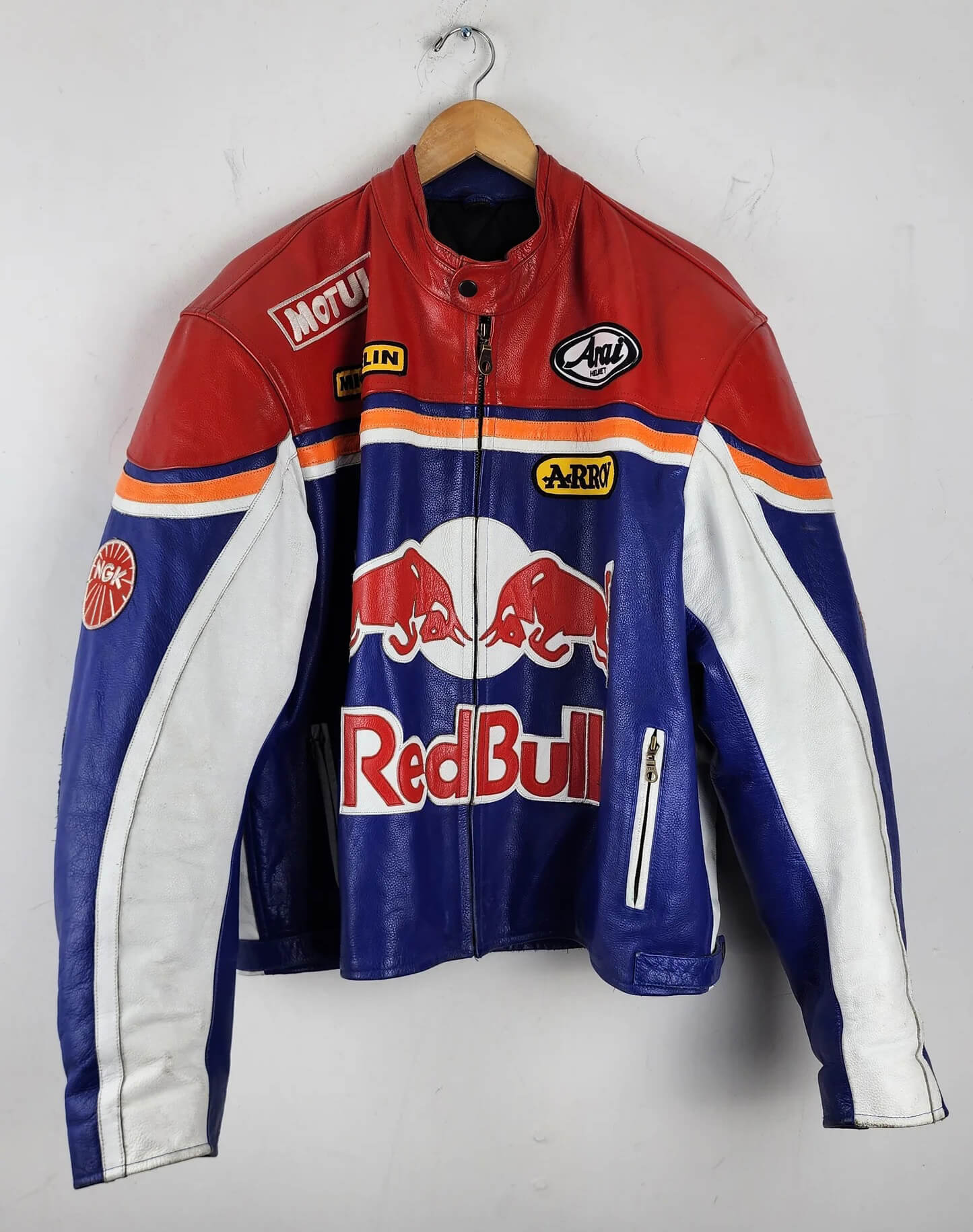 Blue Red Bull Motorcycle Racing Leather Jacket - Maker of Jacket