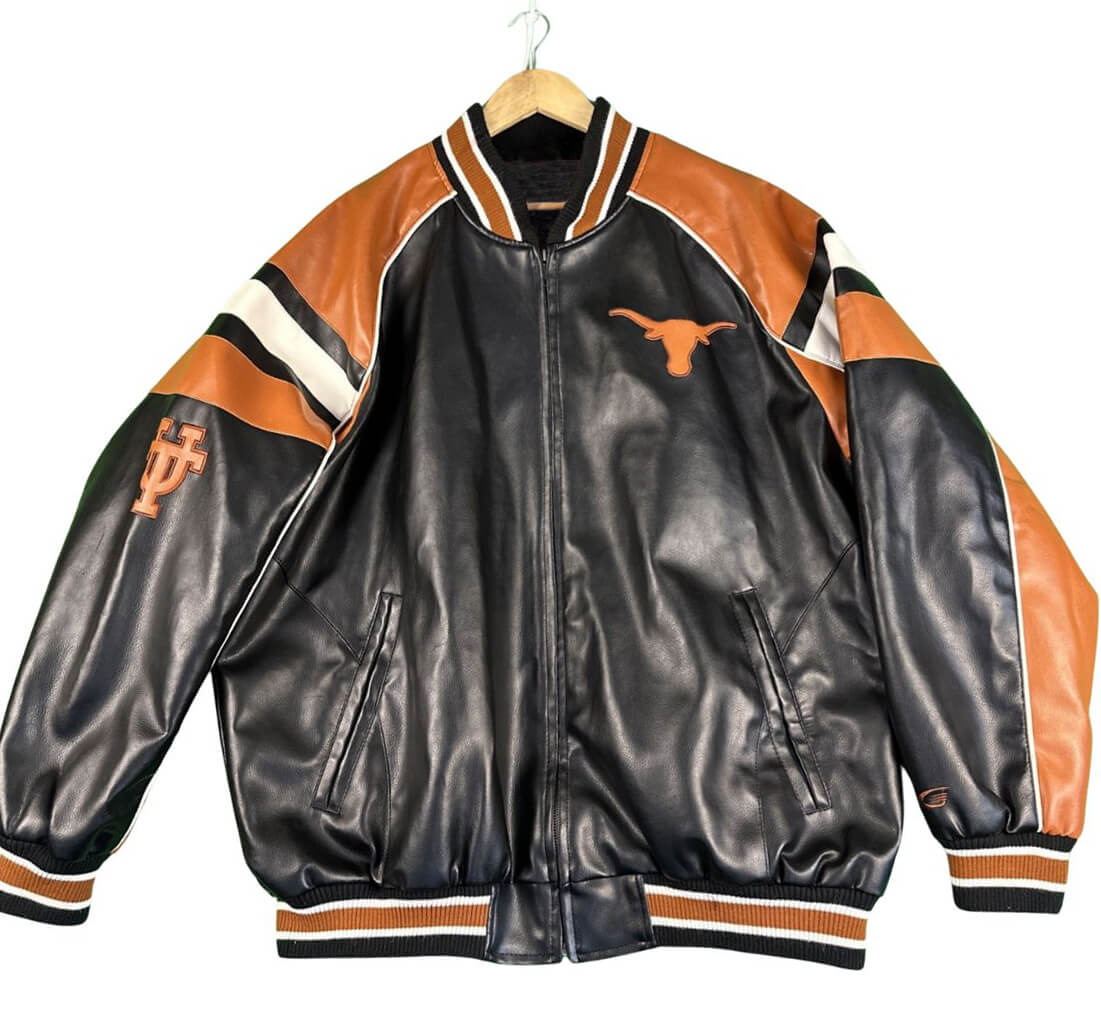 Vintage NCAA Texas Longhorns Full Zip Leather Jacket - Maker of Jacket